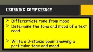 ENGLISH 8 tone and mood. Identifying mode and tone | PPTX