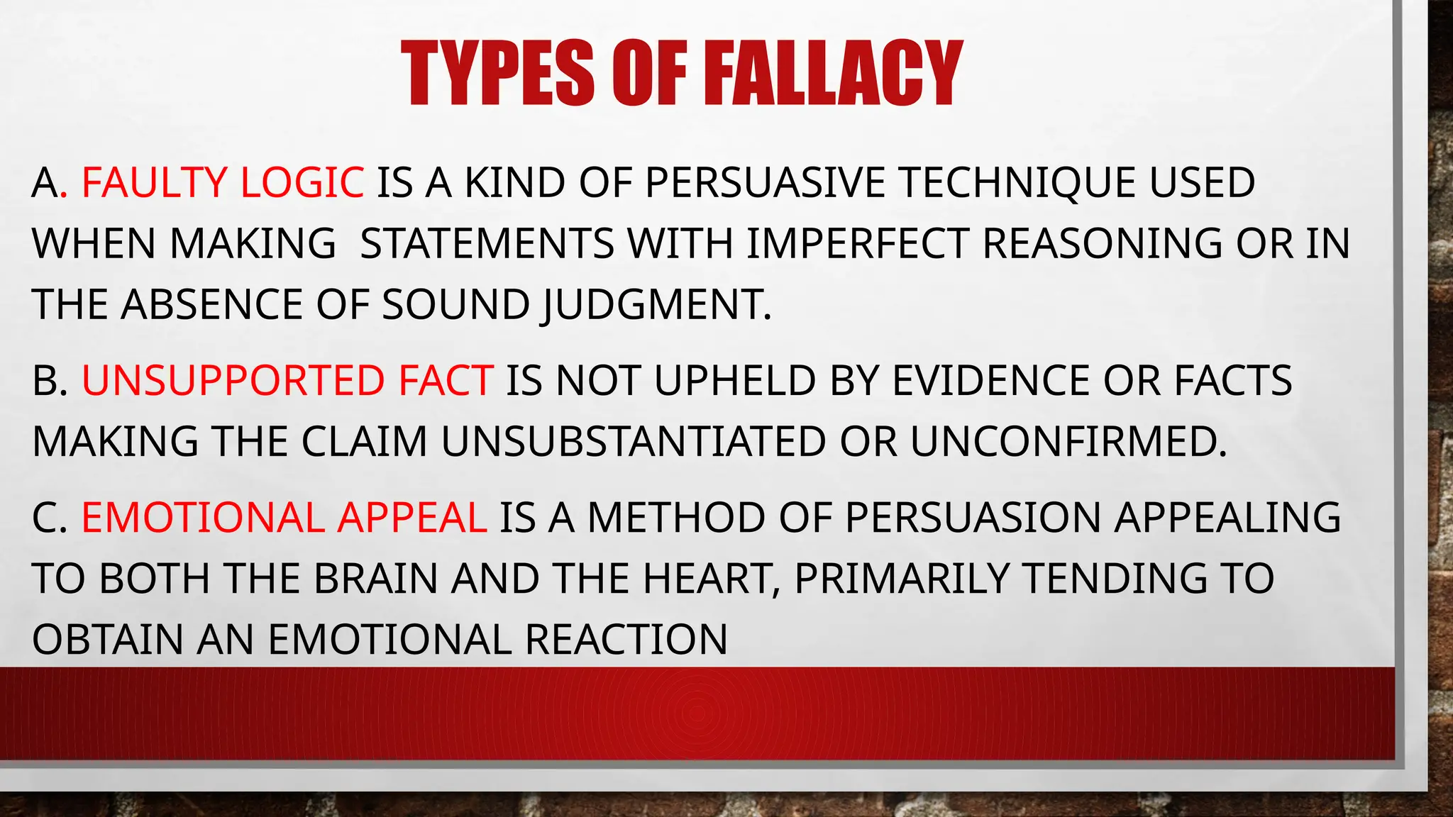 English 9 PPT on fallacy, Faulty Logic, and Unsupported Fact | PPTX