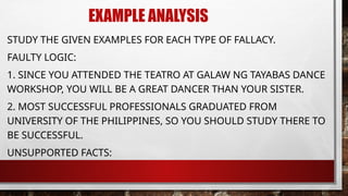 English 9 PPT on fallacy, Faulty Logic, and Unsupported Fact | PPTX