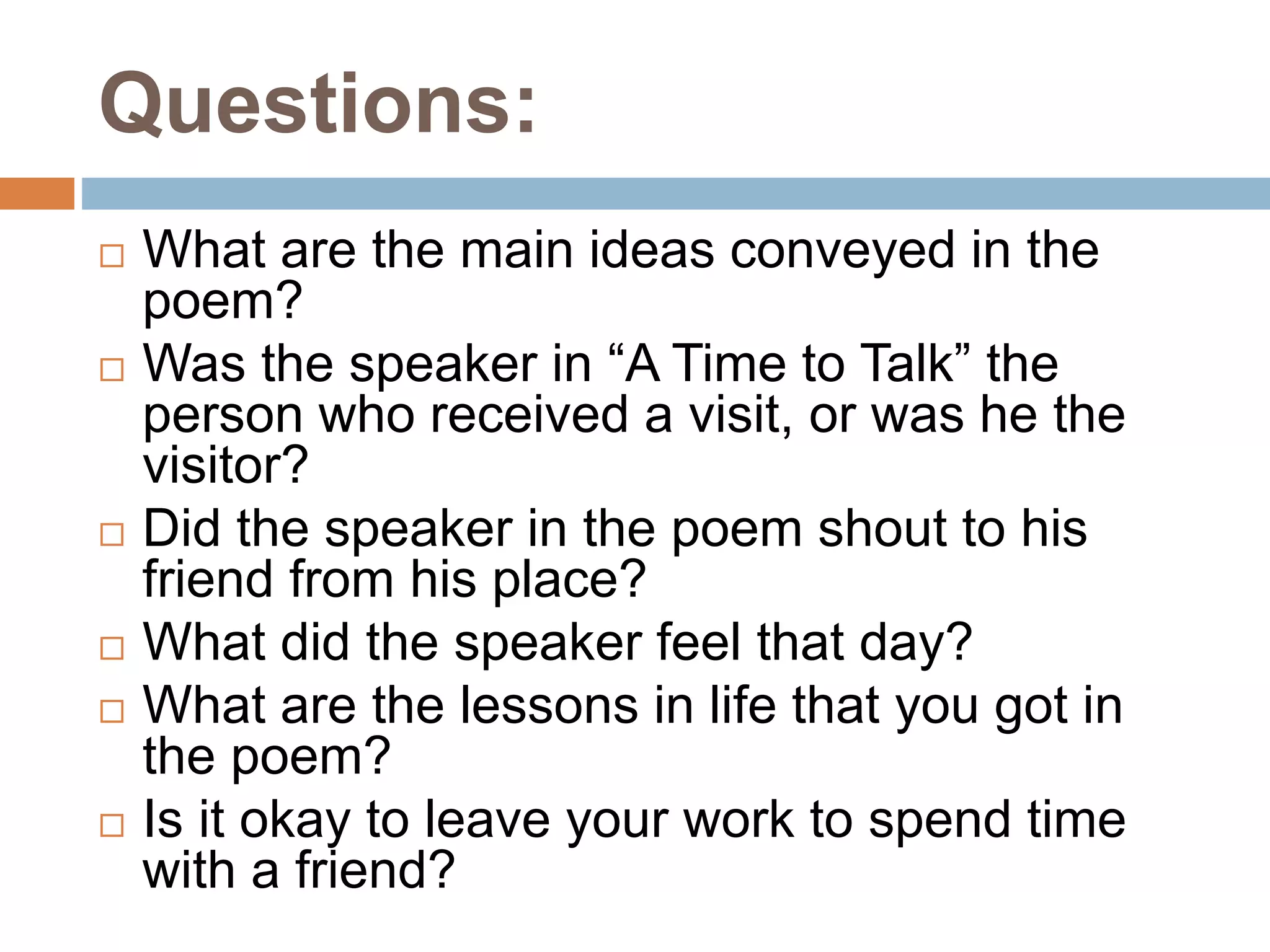 English 9 - A Time to Talk | PPTX