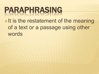 English 9 - Paraphrasing | PPTX