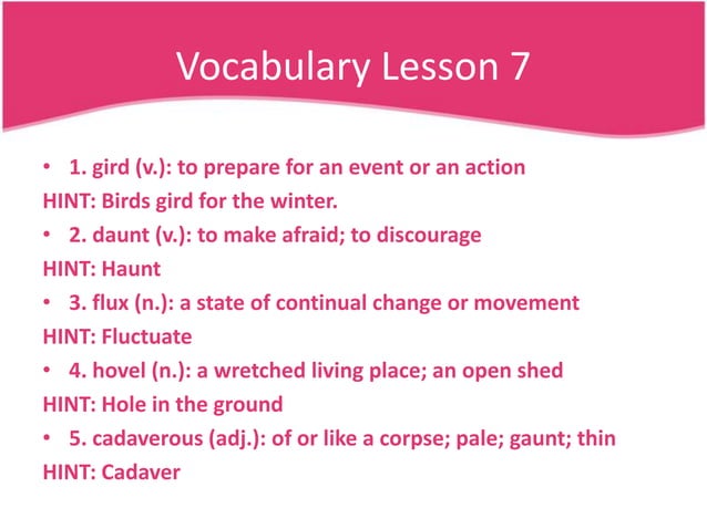 English 9 Honors Vocab 7 | PPT