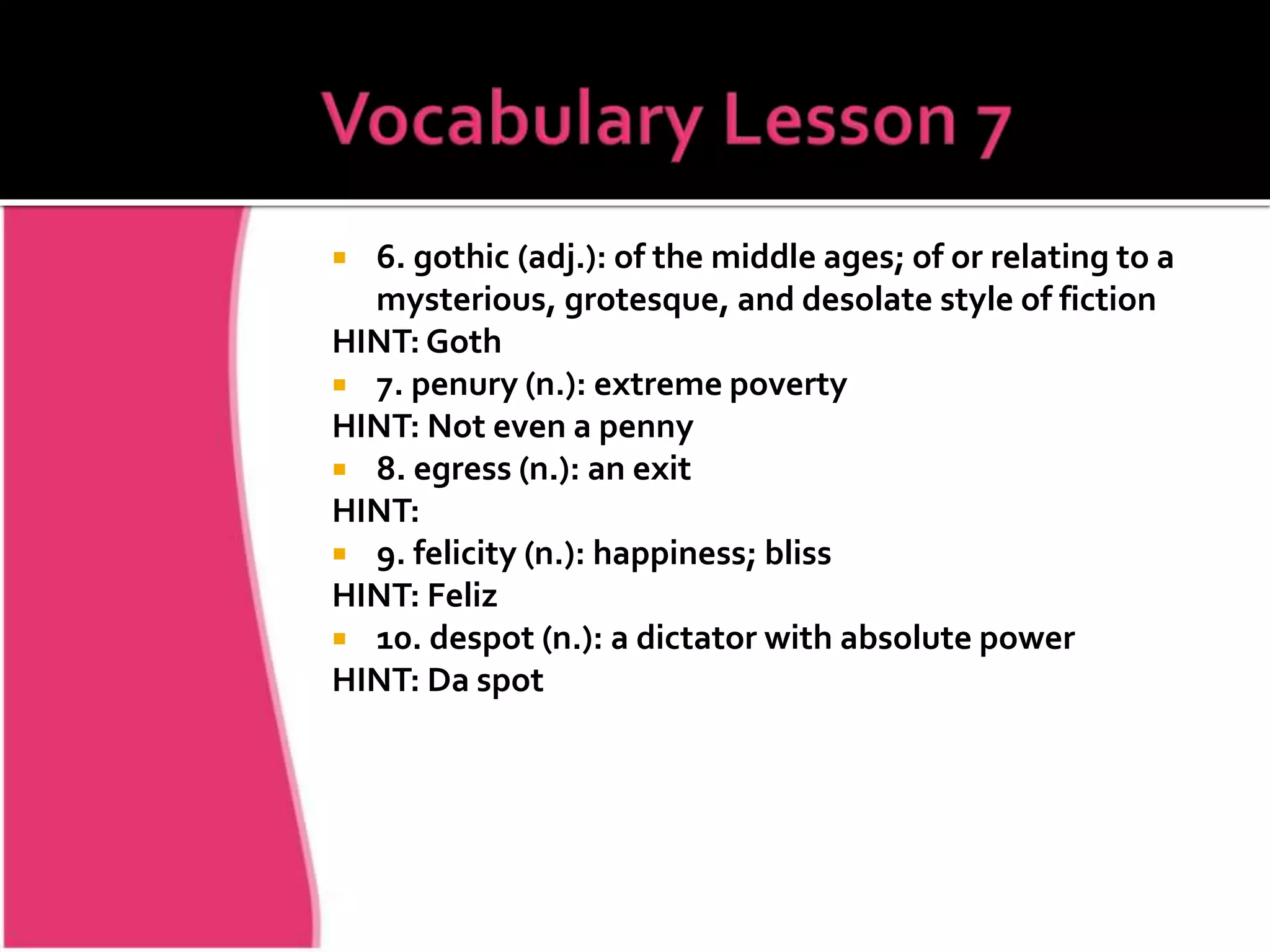 English 9 honors vocab 7 | PPT