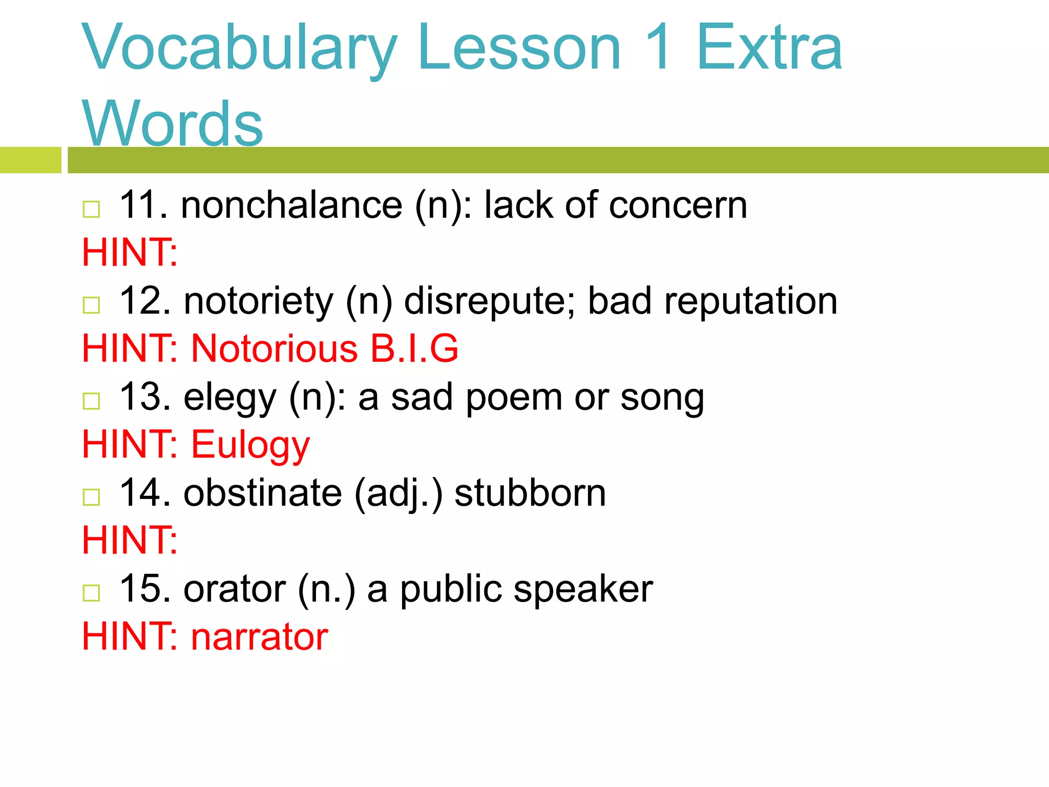English 9 honors vocabulary 1 4 (60 words) | PPTX