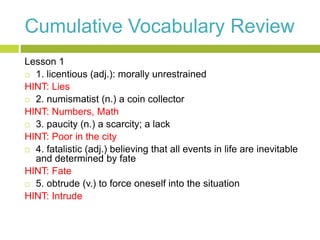 English 9 honors vocabulary 1 4 (60 words) | PPTX
