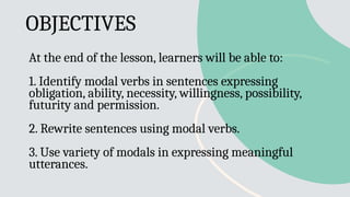 Introduction to Modals expressing obligation, permission and ...