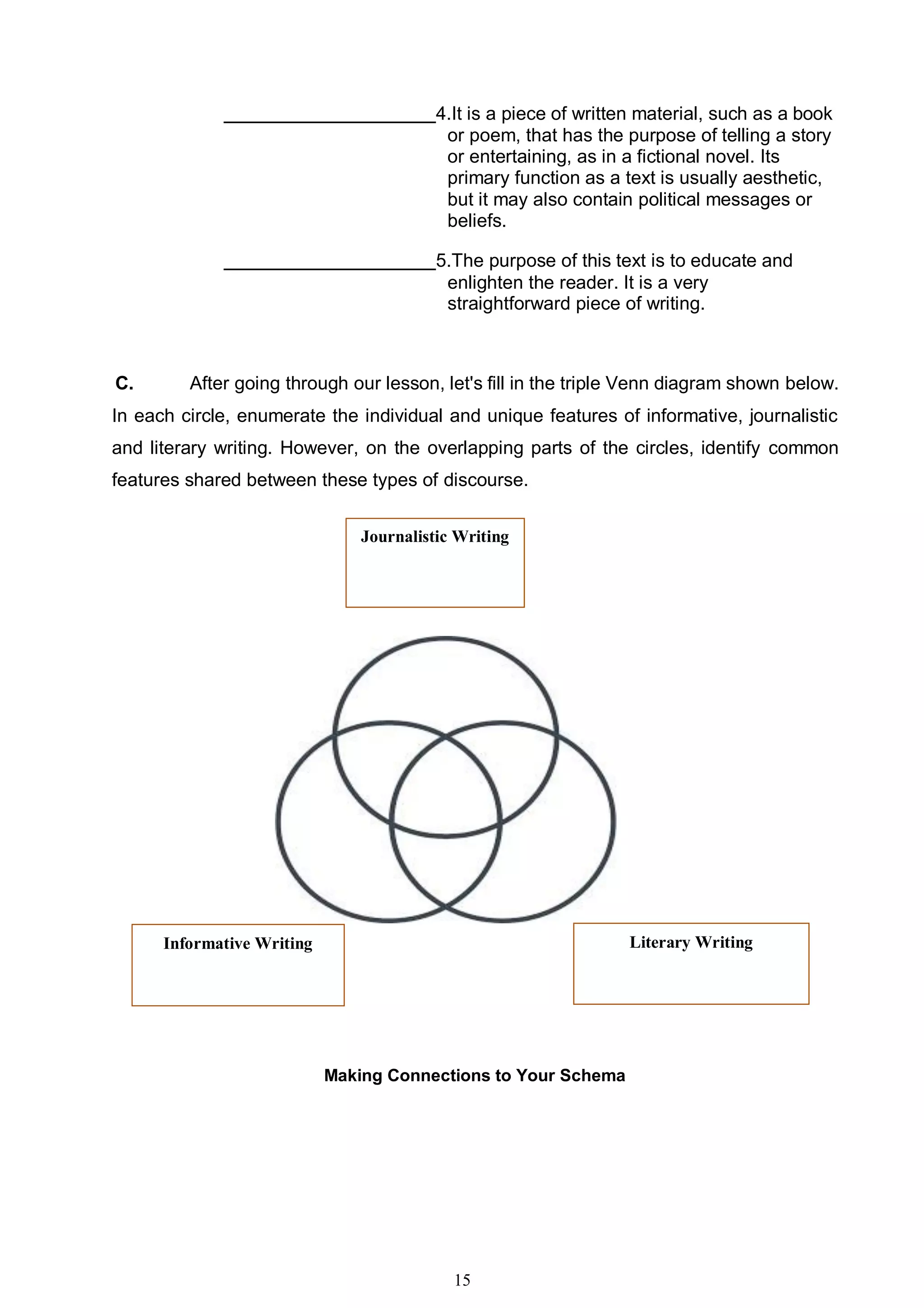 English9 Q1 Mod1 W1 Distinguish Between And Among Informative Journalistic And Literary Writing