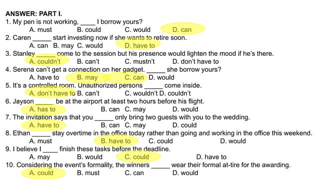 English 9 Quiz W1 Modals of Verbs .pptx | Wedding | Personal ...