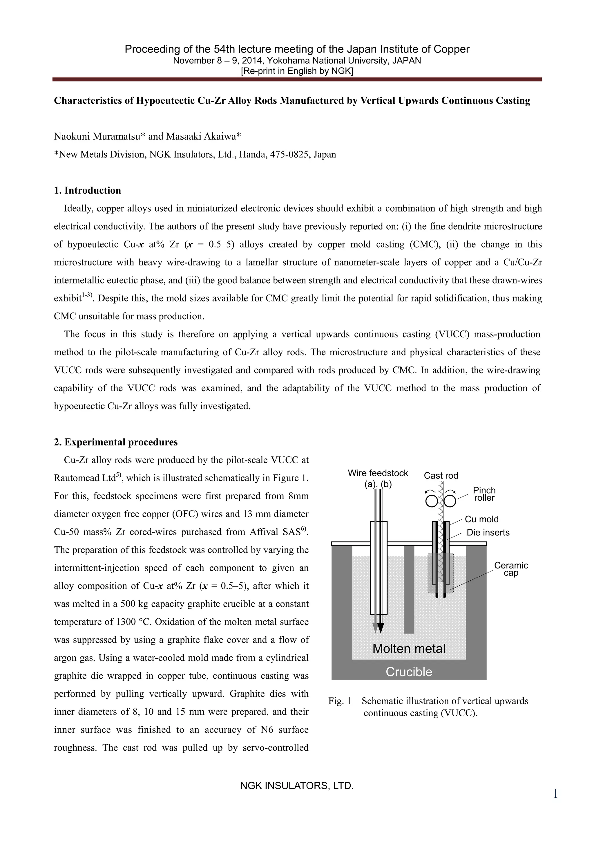 Characteristics of Hypoeutectic Cu-Zr Alloy Rods Manufactured by Vertical Upwards Continuous ...