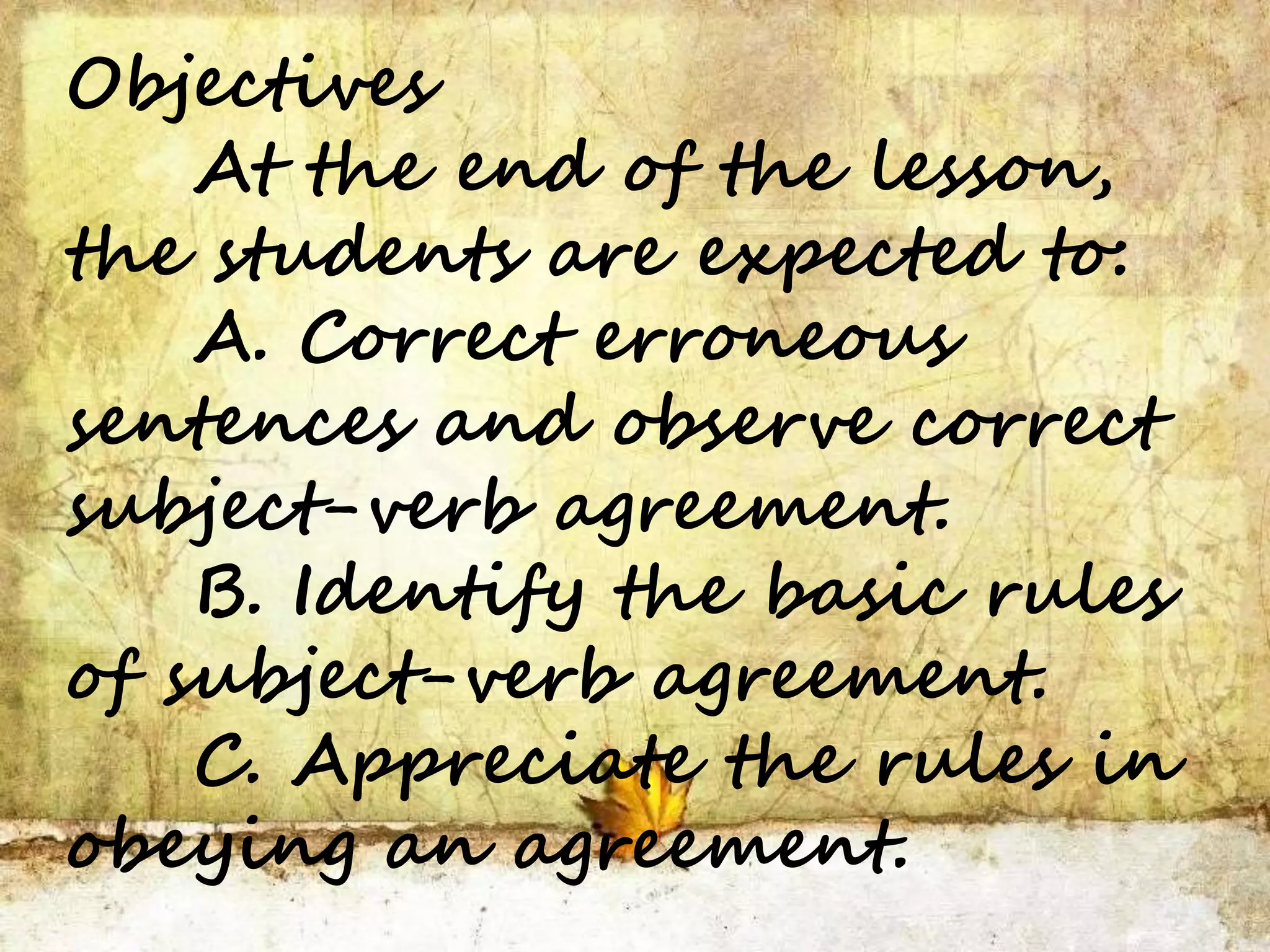 Subject Verb Agreement (Grade 7 English) | PPTX