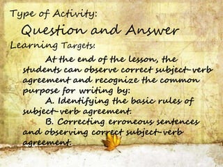 Subject Verb Agreement (Grade 7 English) | PPTX
