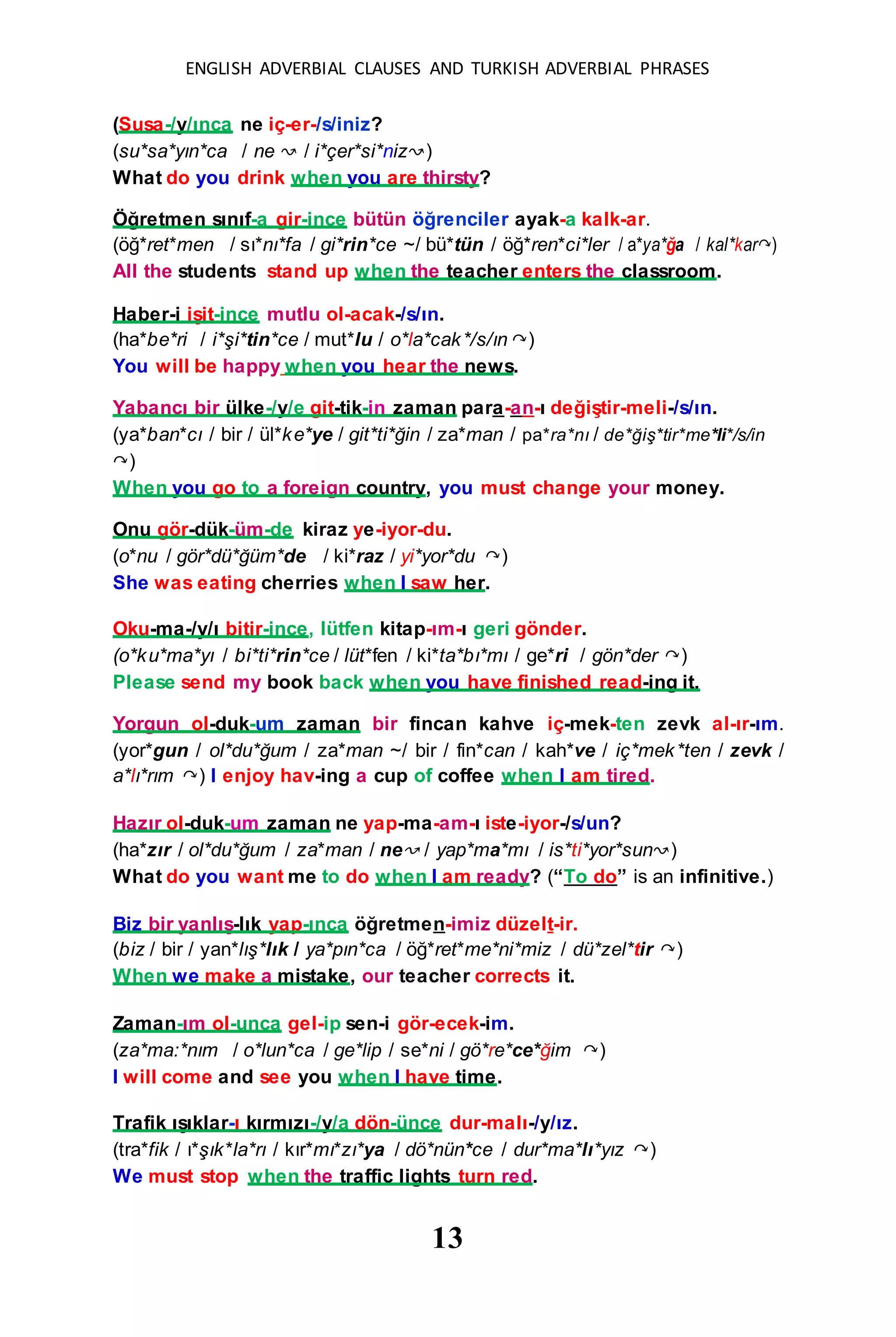 English adverbial clauses and turkish adverbial phrases (2) | DOCX | Homework and Study | Education