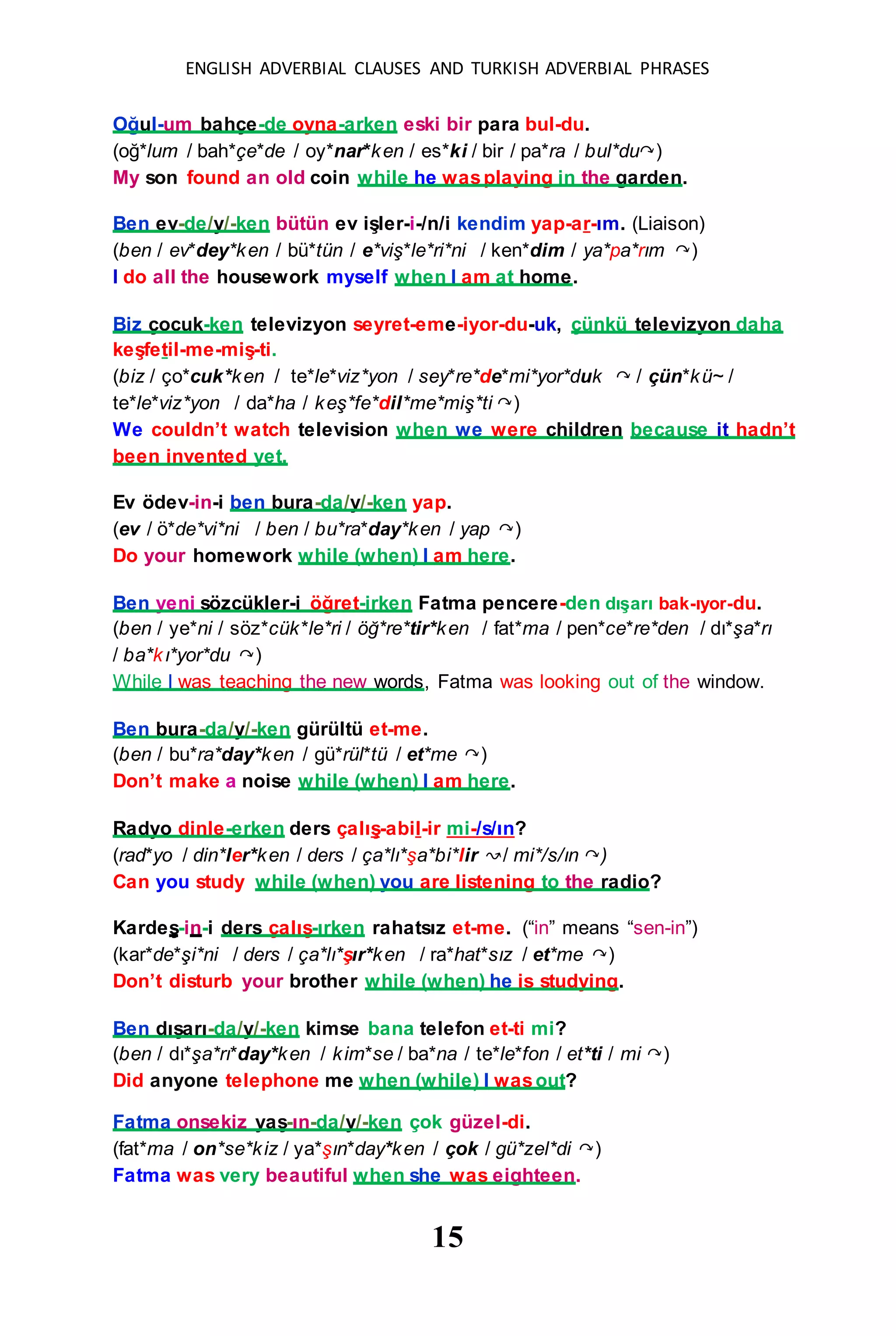English adverbial clauses and turkish adverbial phrases (2) | DOCX | Homework and Study | Education