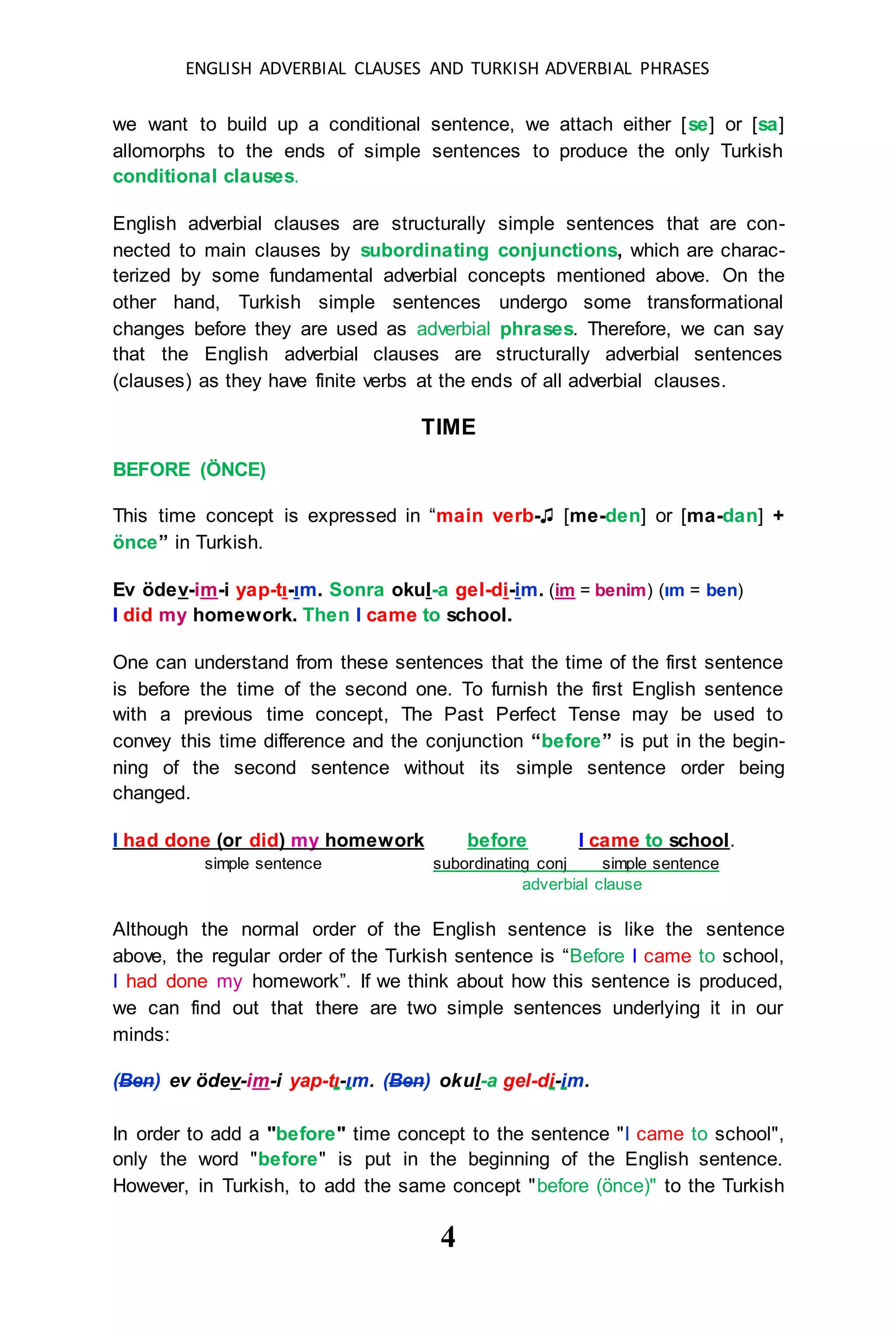 English adverbial clauses and turkish adverbial phrases (2) | DOCX | Homework and Study | Education