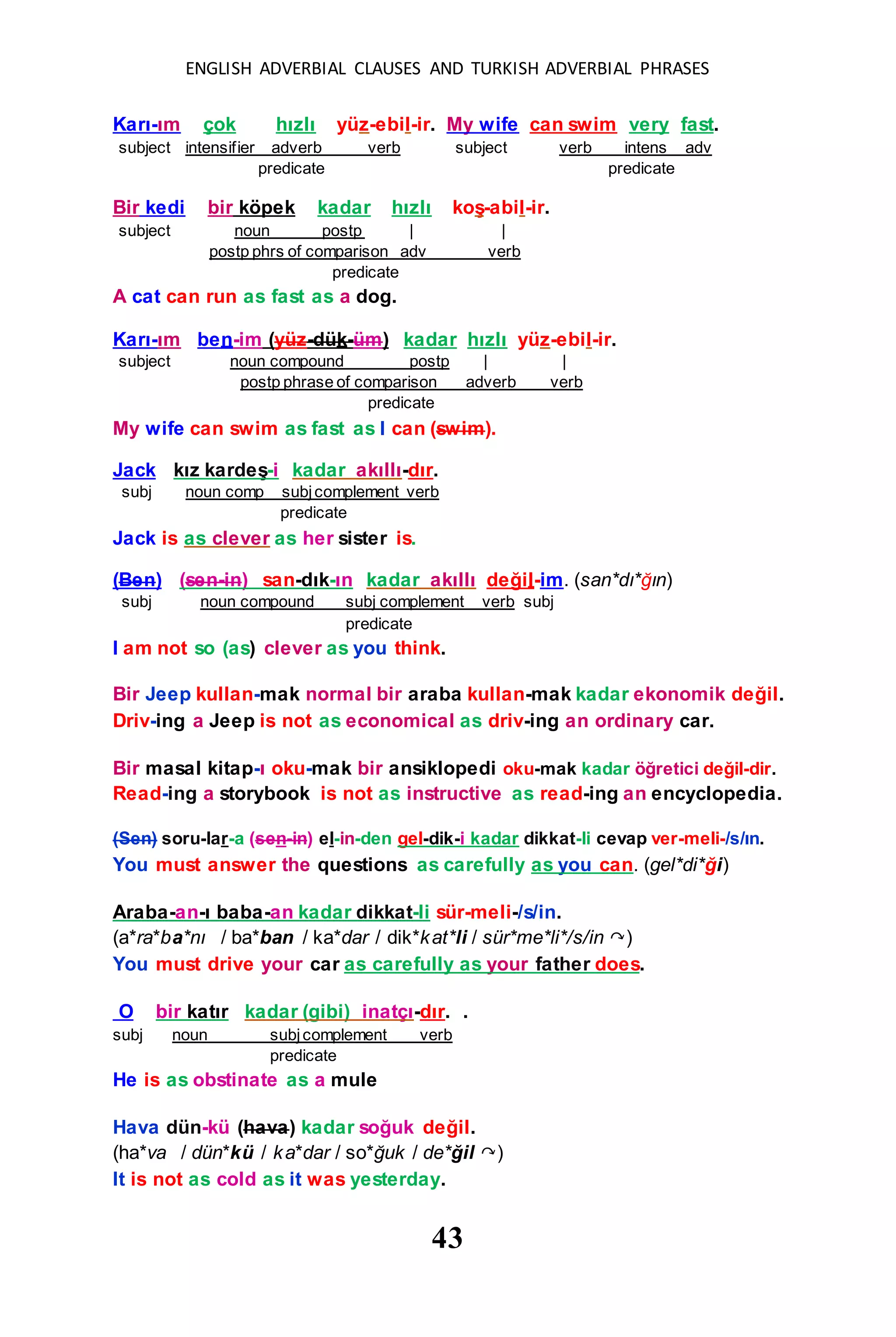 English adverbial clauses and turkish adverbial phrases (2) | DOCX | Homework and Study | Education