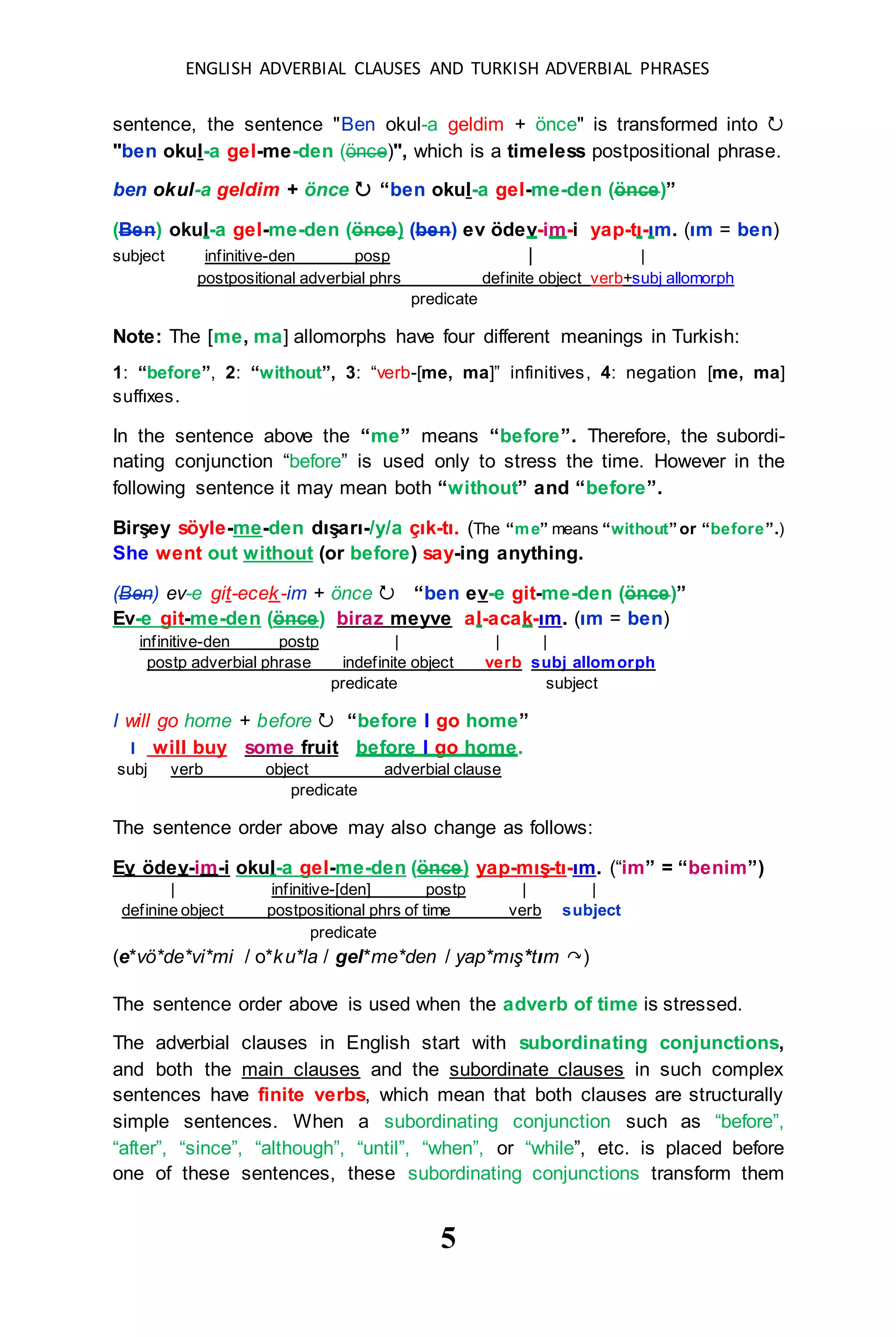 English adverbial clauses and turkish adverbial phrases (2) | DOCX | Homework and Study | Education