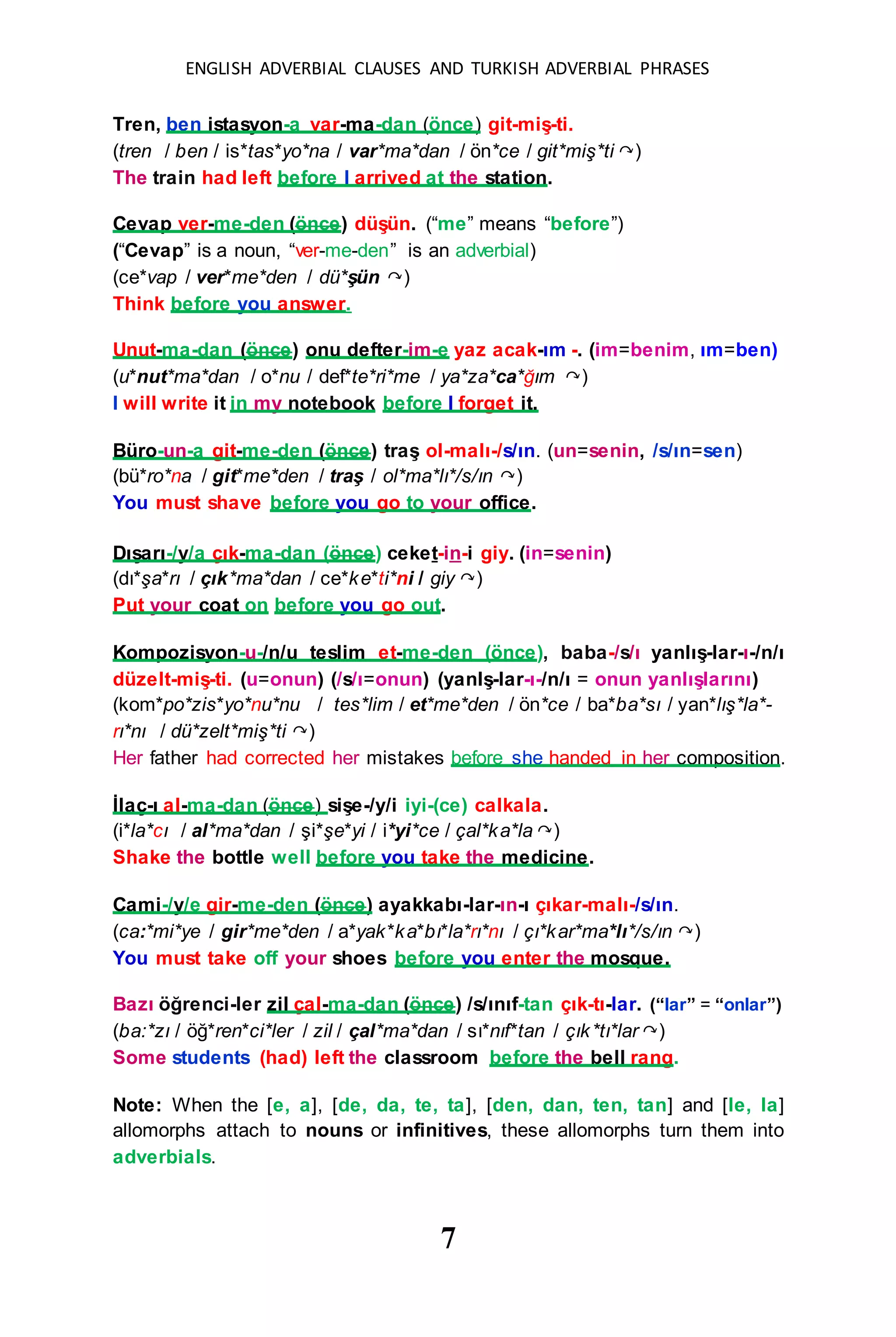 English adverbial clauses and turkish adverbial phrases (2) | DOCX | Homework and Study | Education