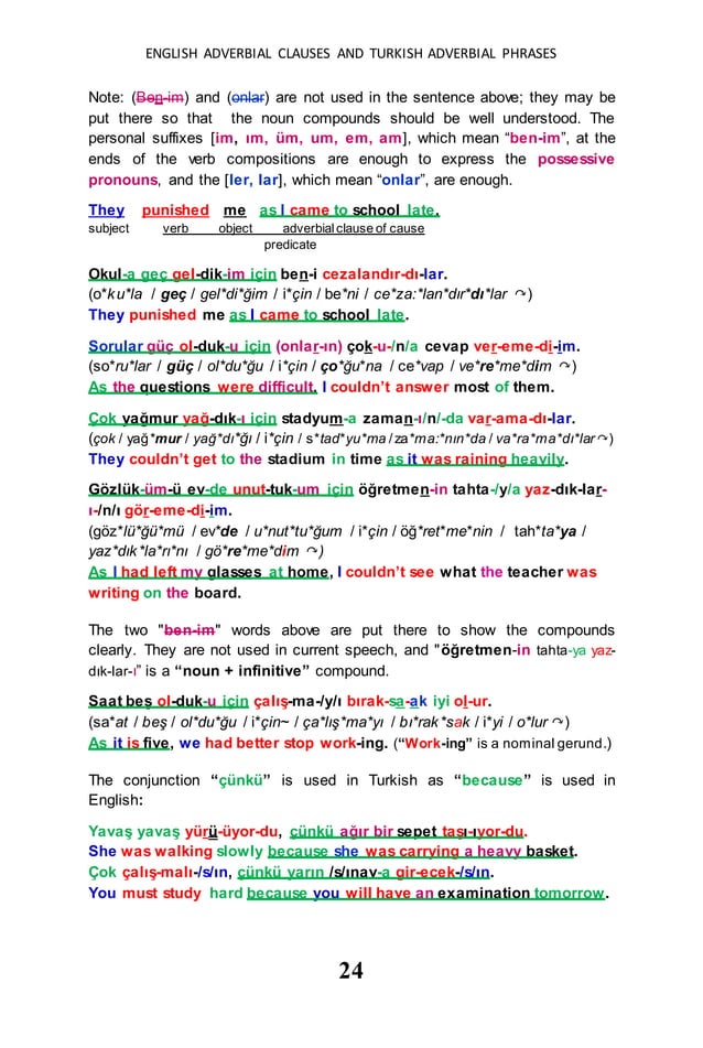 English adverbial clauses and turkish adverbial phrases (2) | DOCX | Homework and Study | Education