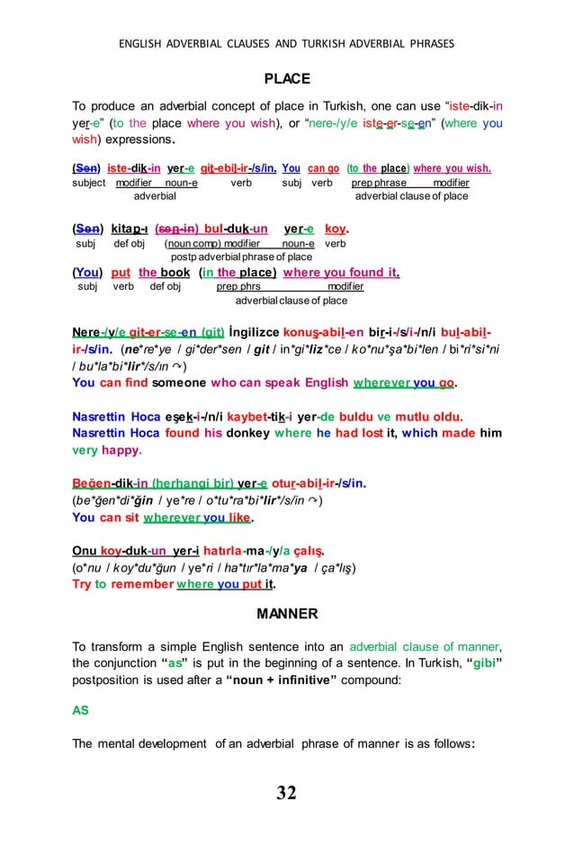English adverbial clauses and turkish adverbial phrases (2) | DOCX | Homework and Study | Education