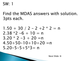 Mathematics MDAS RULES GRADE 5 | PPTX