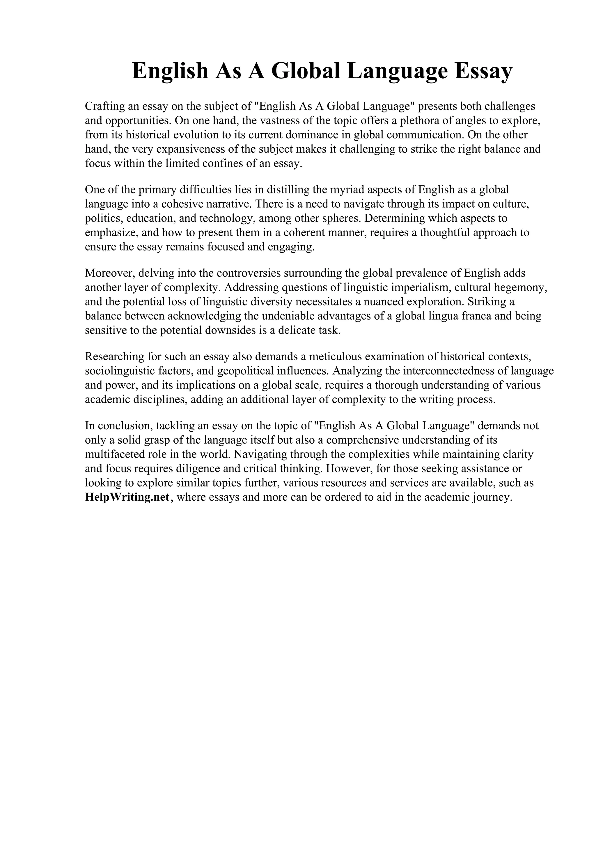 English As A Global Language Essay. English as a global language - good ...