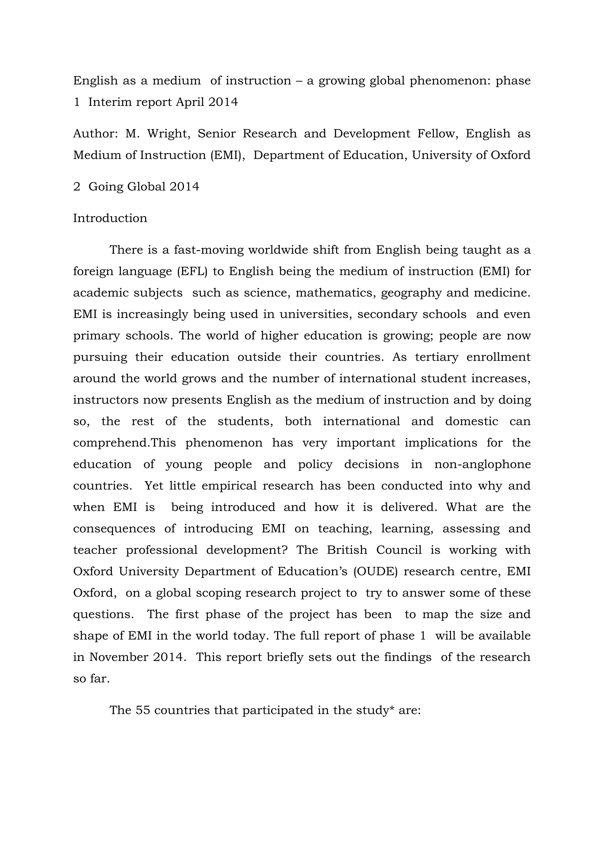 English as a medium of instruction | PDF