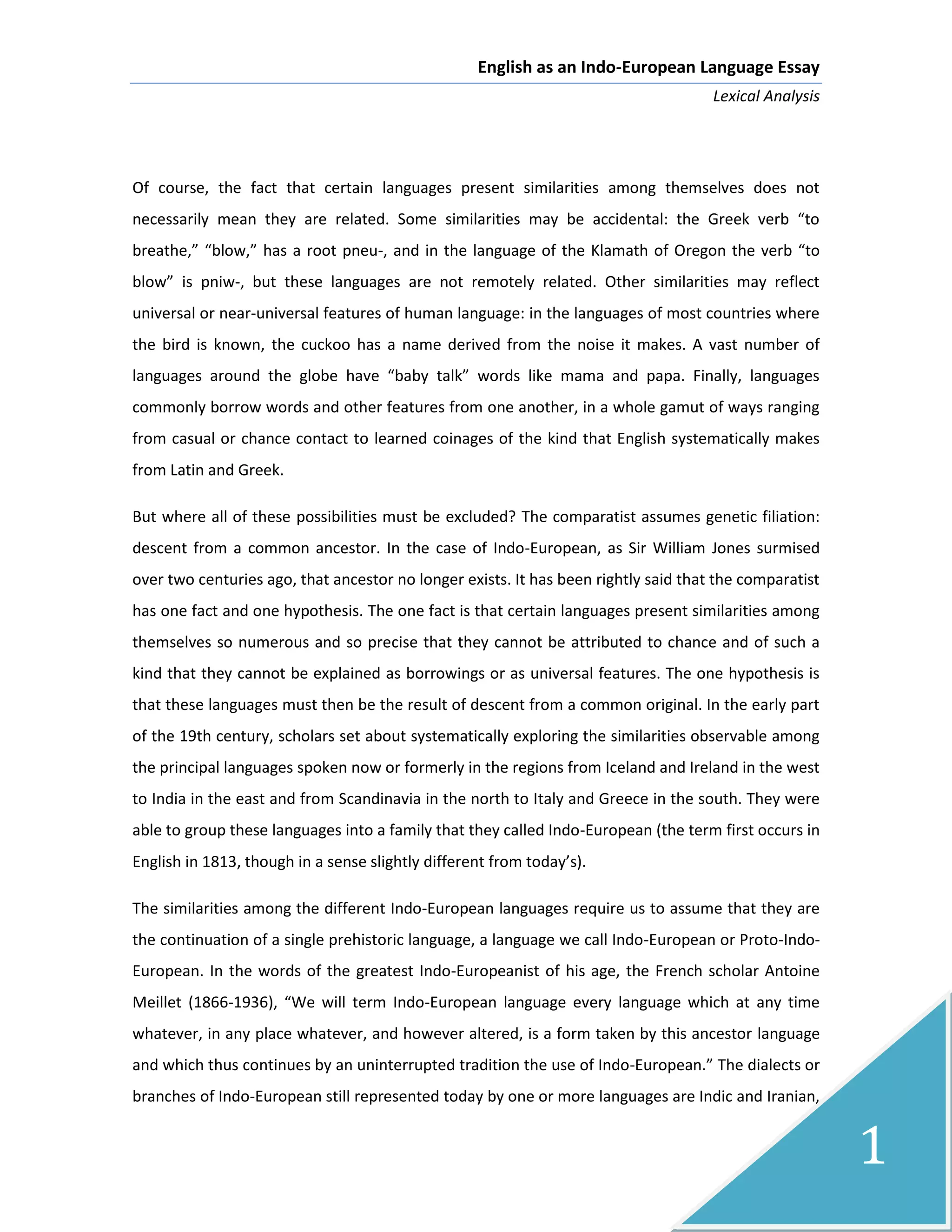 English as an indo european language essay | DOCX