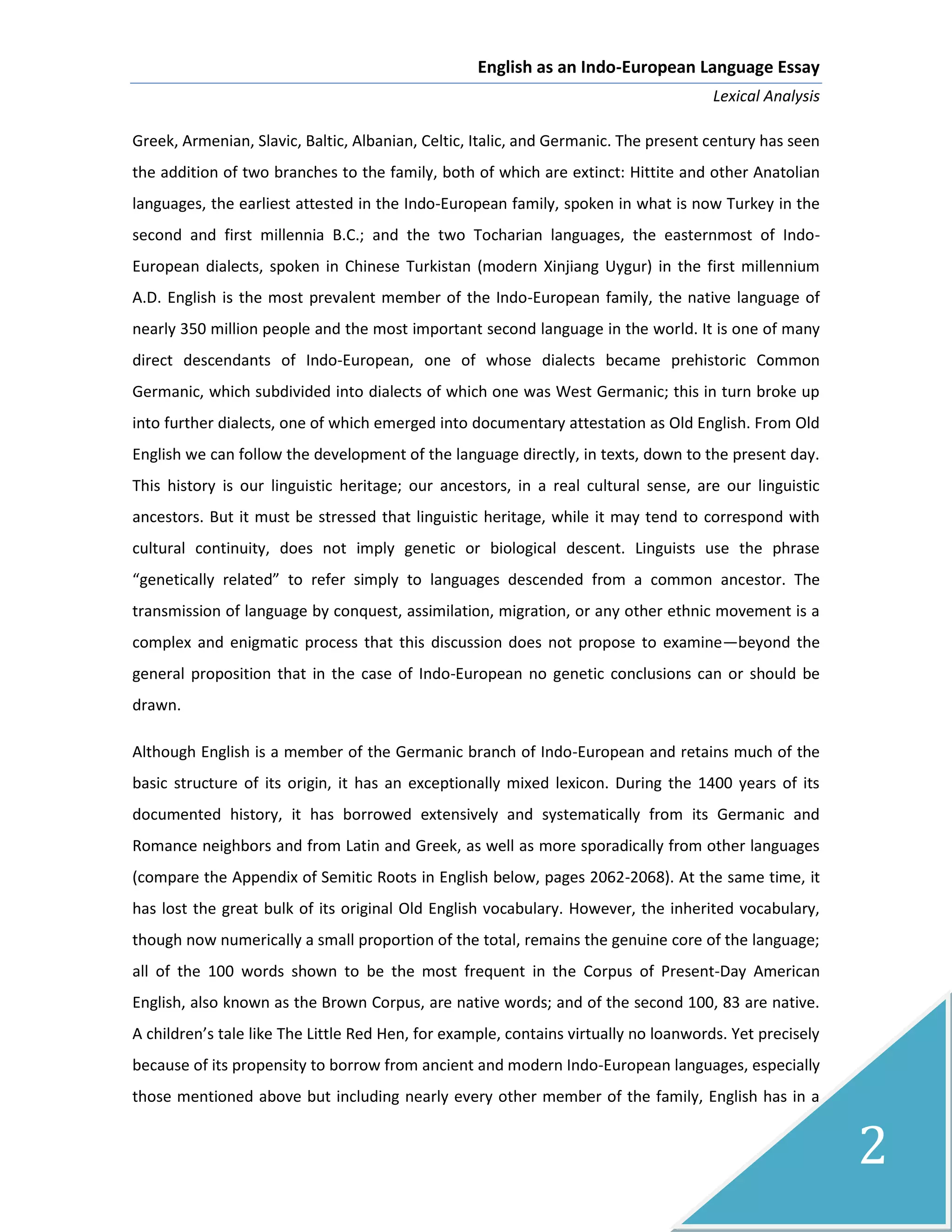English as an indo european language essay | DOCX