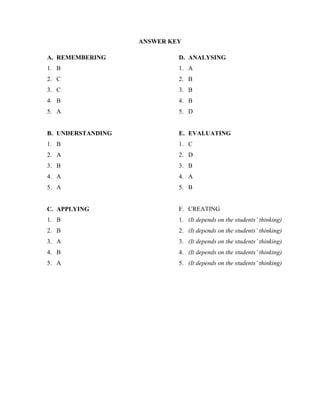English Testing based on bloom's taxonomy (listening skills) | DOCX