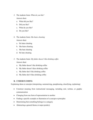 English Testing based on bloom's taxonomy (listening skills) | DOCX