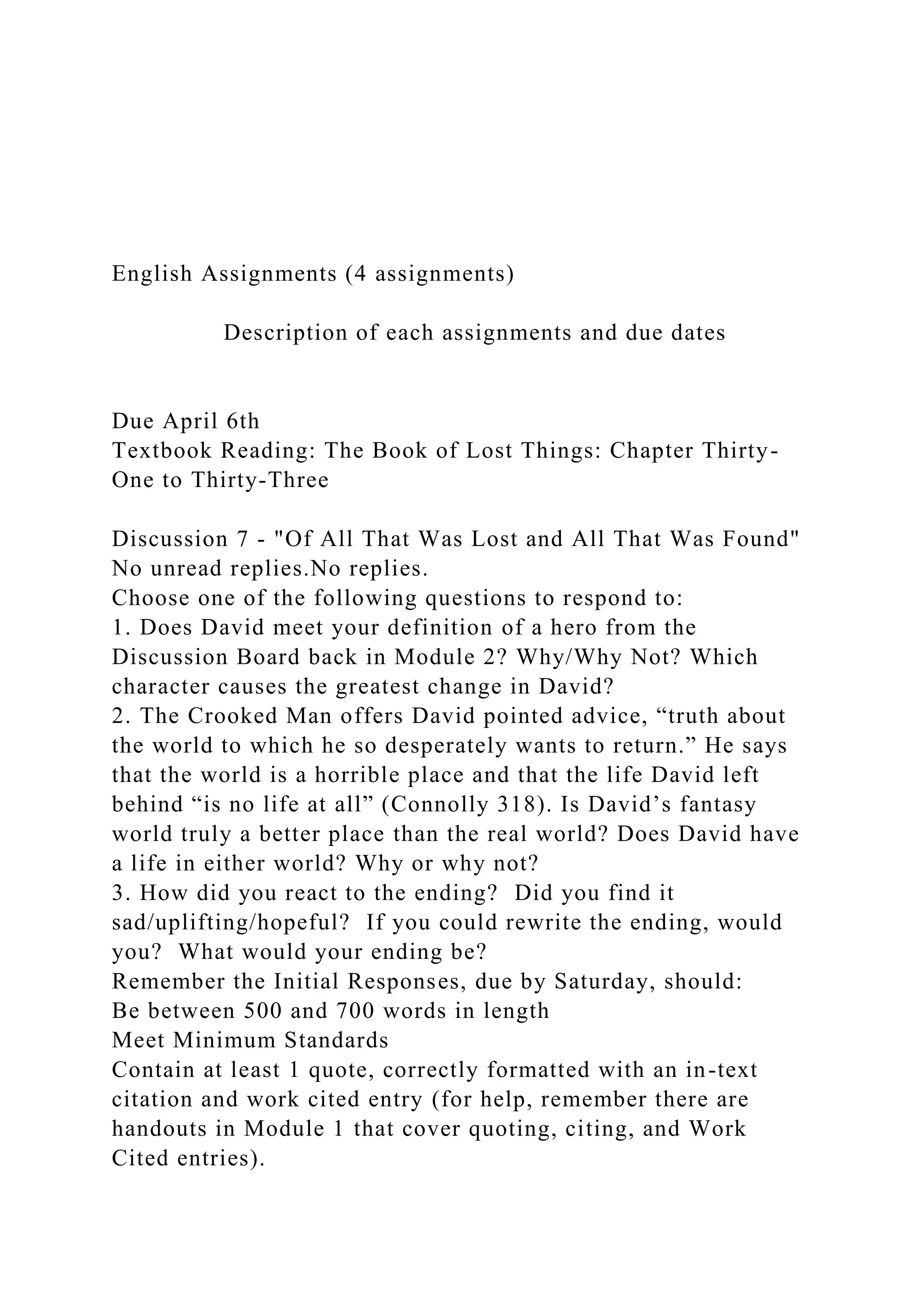 English Assignments (4 assignments) Description of eac.docx