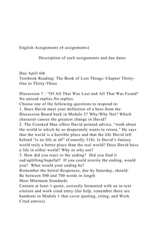 English Assignments (4 assignments) Description of eac.docx | Fantasy | Genres