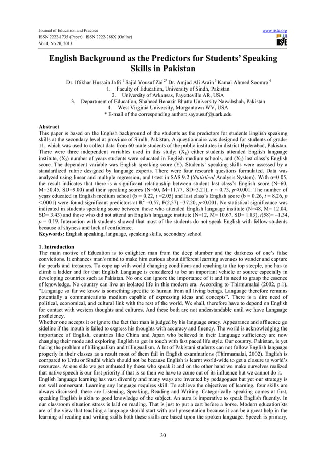 English background as the predictors for students’ speaking skills in ...