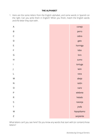 English basics - The alphabet - Activities | PDF
