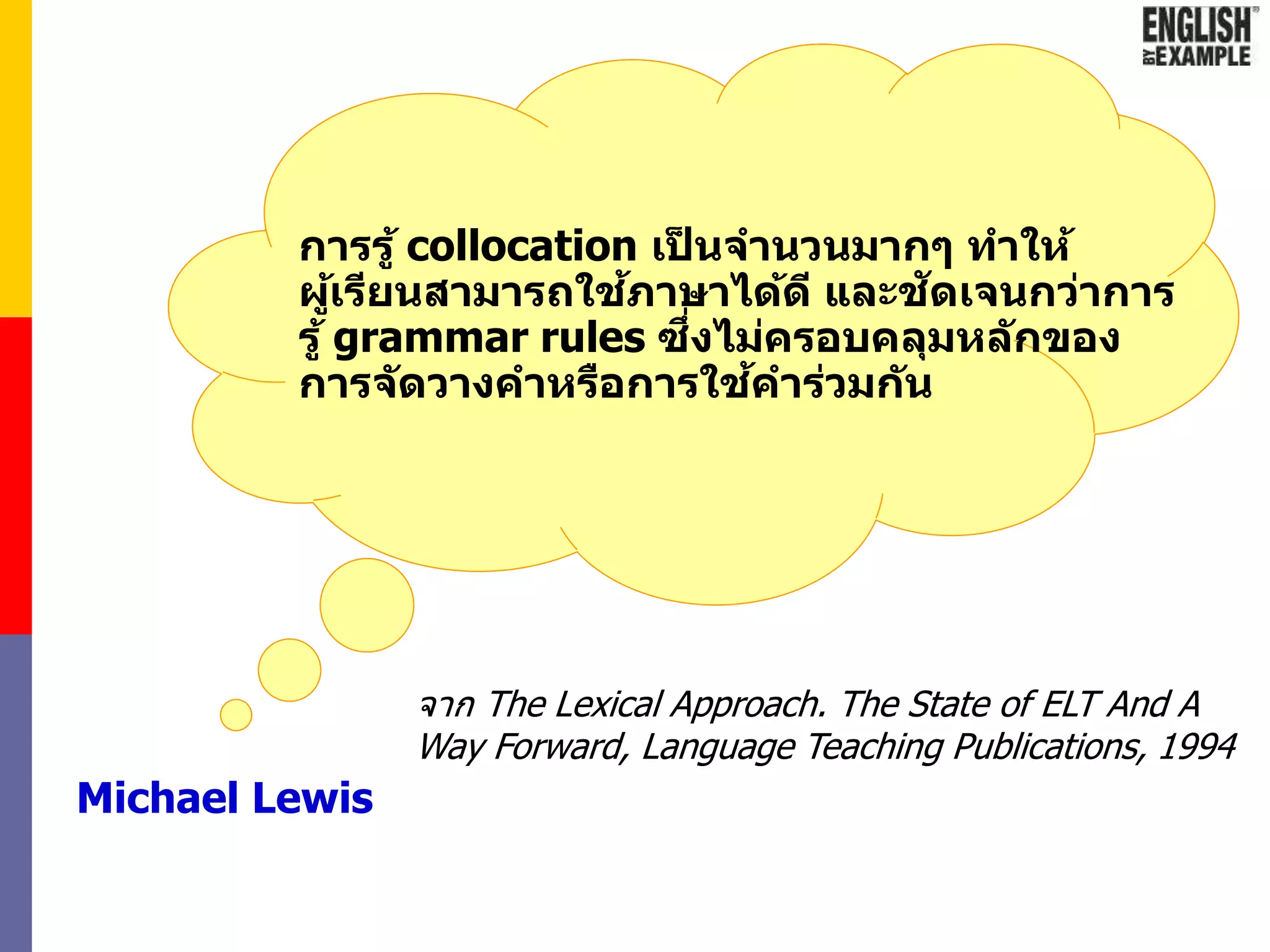 English Collocation Dictionary เพื่อช่วยการแต่งประโยคพร้อมแปลไทย | PPSX