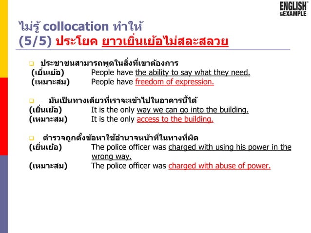 English Collocation Dictionary เพื่อช่วยการแต่งประโยคพร้อมแปลไทย | PPSX