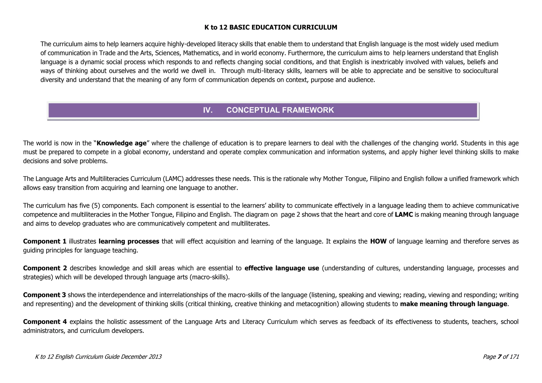 English K to 12 Curriculum Guide | PDF