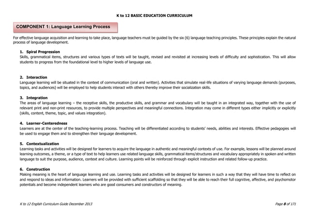 English K to 12 Curriculum Guide | PDF