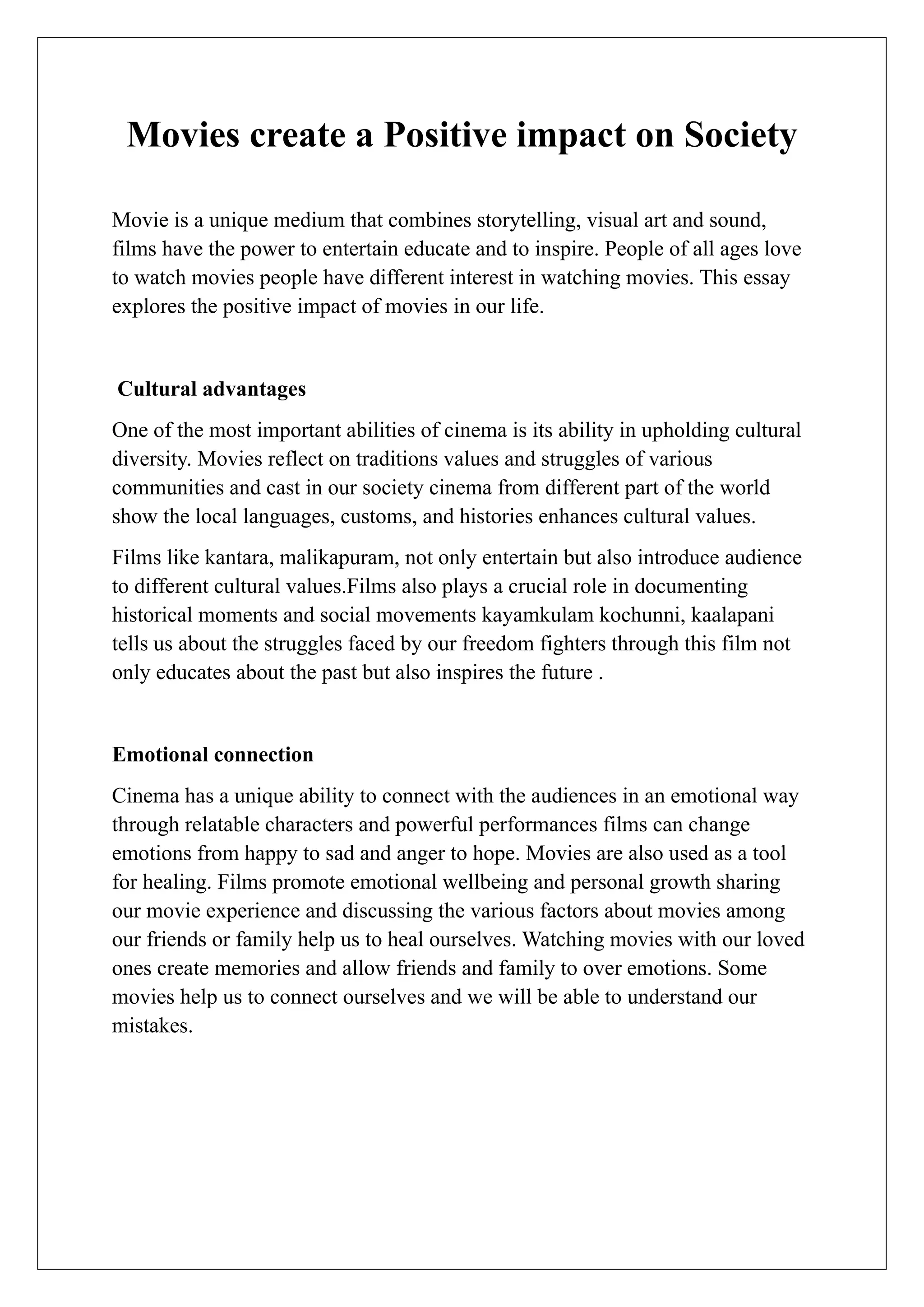 English with the topic movies towards society | PDF