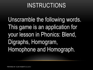 English class unscramble words game | PPSX