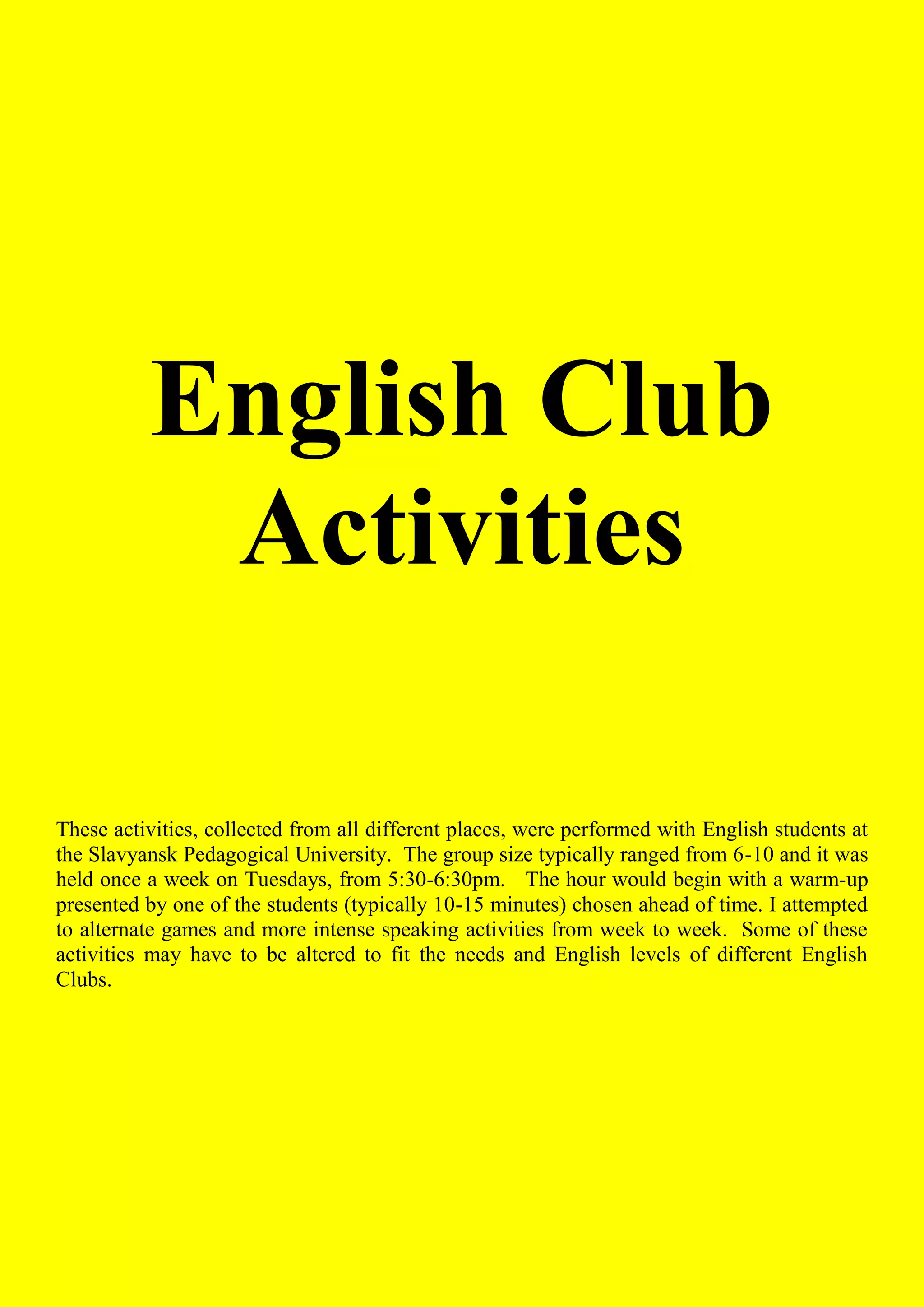 English club activities | PDF