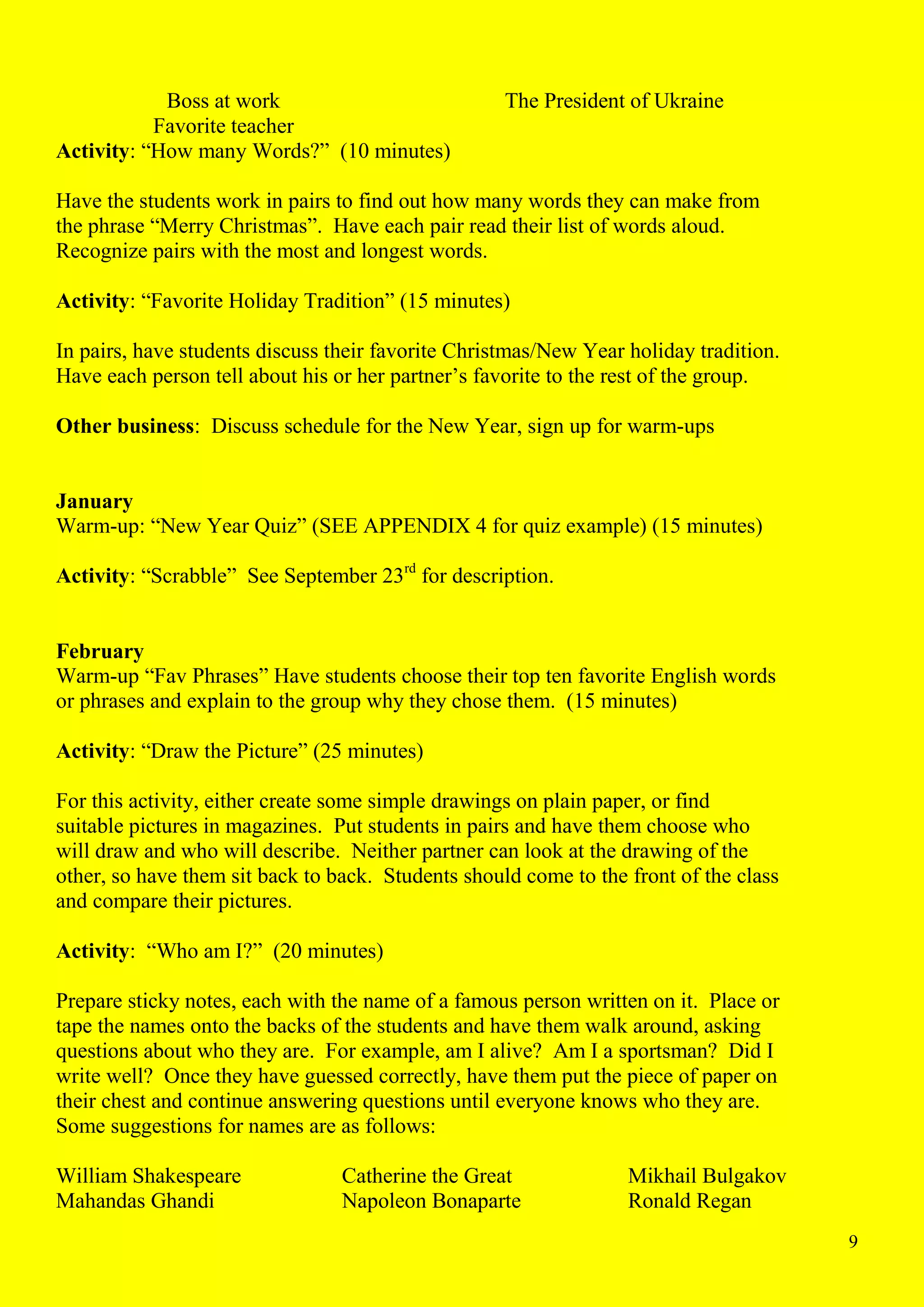 English club activities | PDF