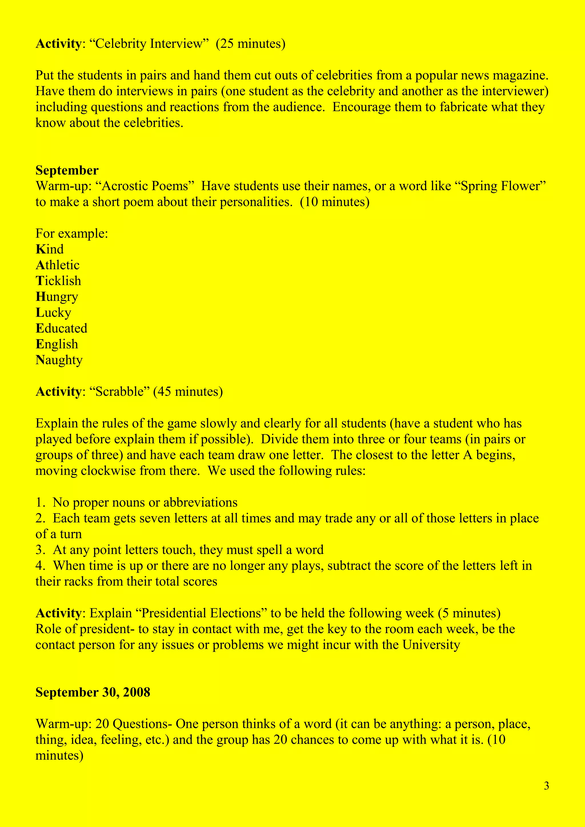 English club activities | PDF