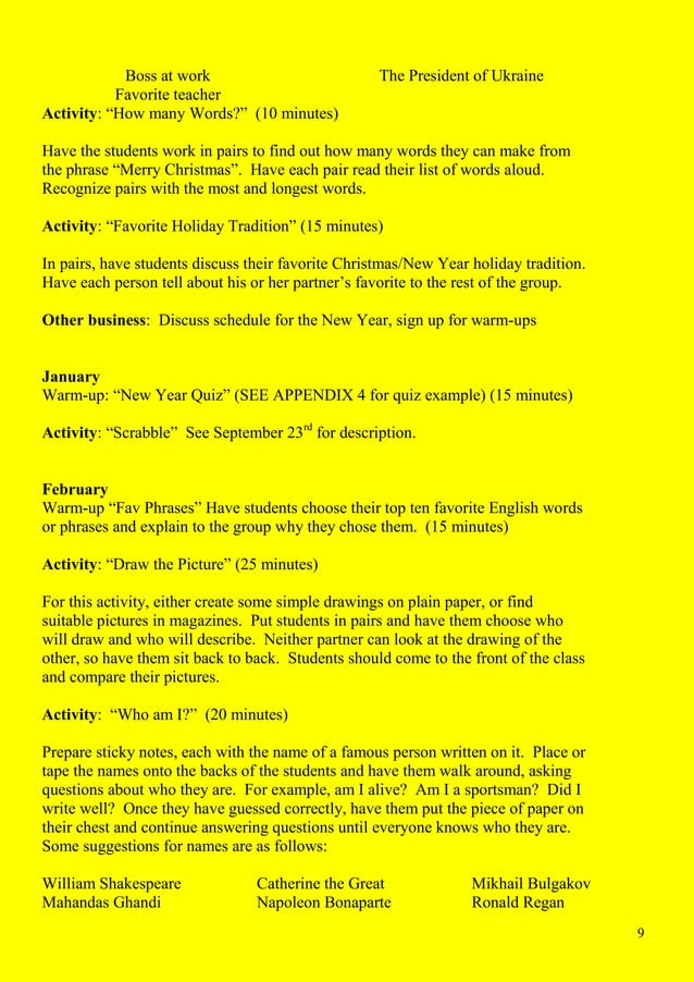 English club activities | PDF | Homework and Study | Education