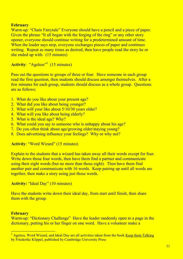 English club activities | PDF | Homework and Study | Education