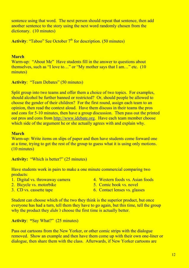 English club activities | PDF | Homework and Study | Education