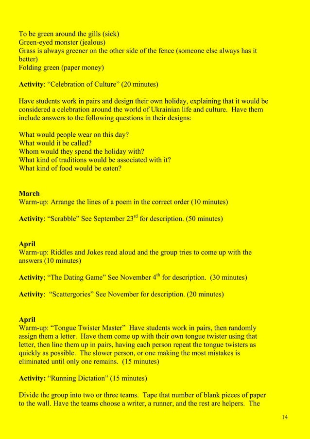 English club activities | PDF | Homework and Study | Education