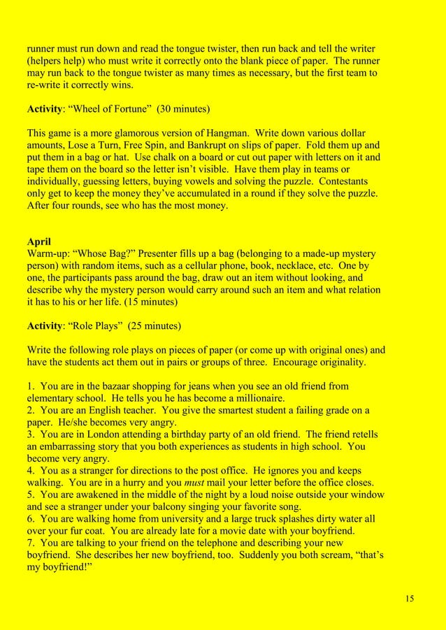 English club activities | PDF | Homework and Study | Education