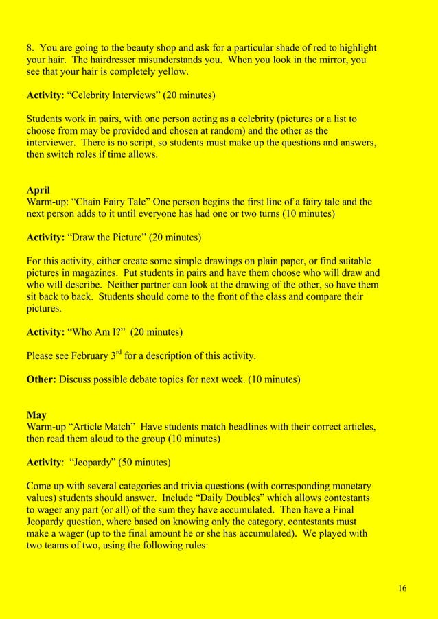 English club activities | PDF | Homework and Study | Education