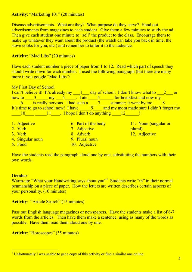 English club activities | PDF | Homework and Study | Education